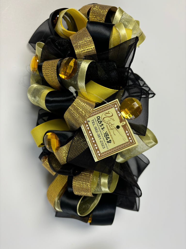 Mariachi Hair Bow Moño Ribbon OLG52-YBG8 yellow black – Us Music Store